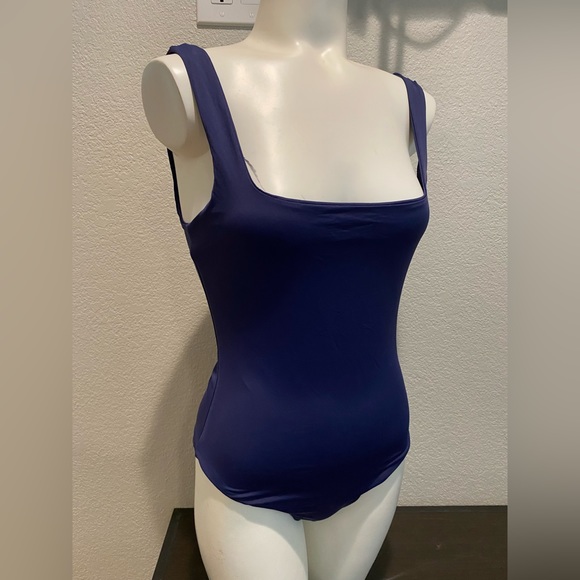 SHEIN | Tops | Shein Square Neck Skims Style Bodysuit Navy And White ...